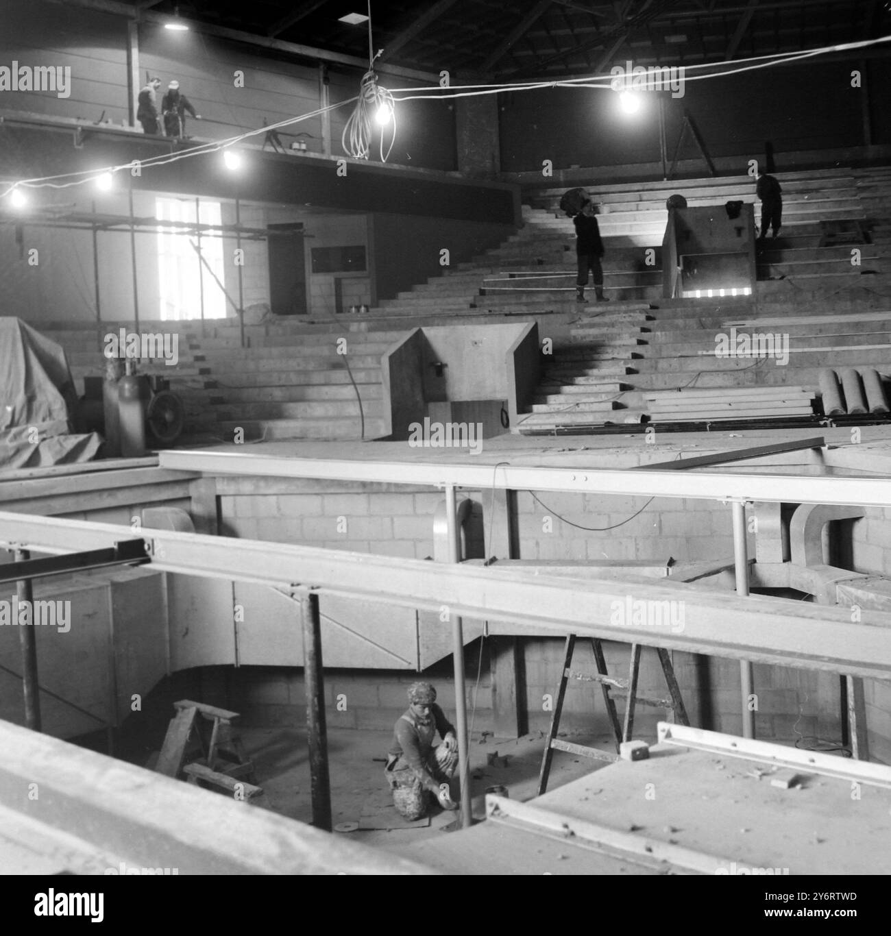 THEATRE CHICHESTER THEATRE WORKMEN ENGAGED ON AUDITORIUM 15 FEBRUARY ...