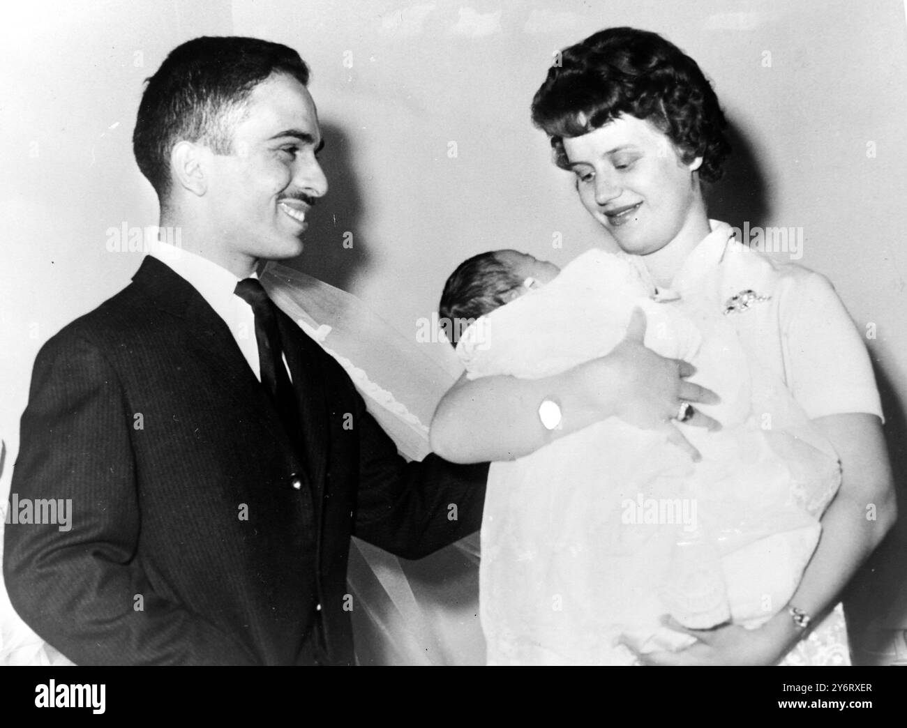 KING HUSSEIN AND PRINCESS MUNA HOLDS BABY SON IN JORDAN 8 FEBRUARY 1962 ...
