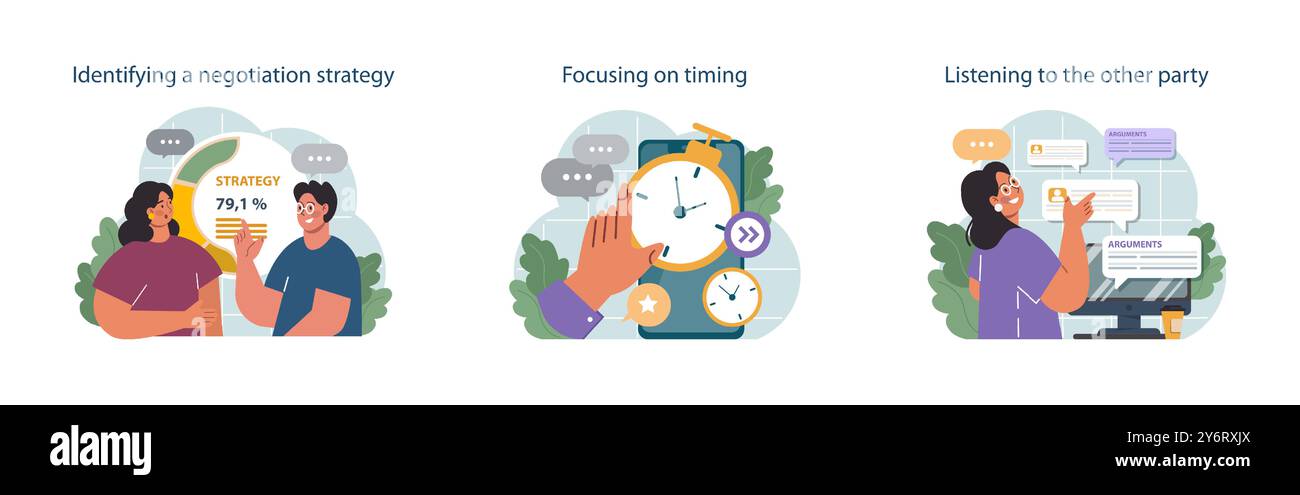 How to conduct difficult negotiation set. Business characters with ...