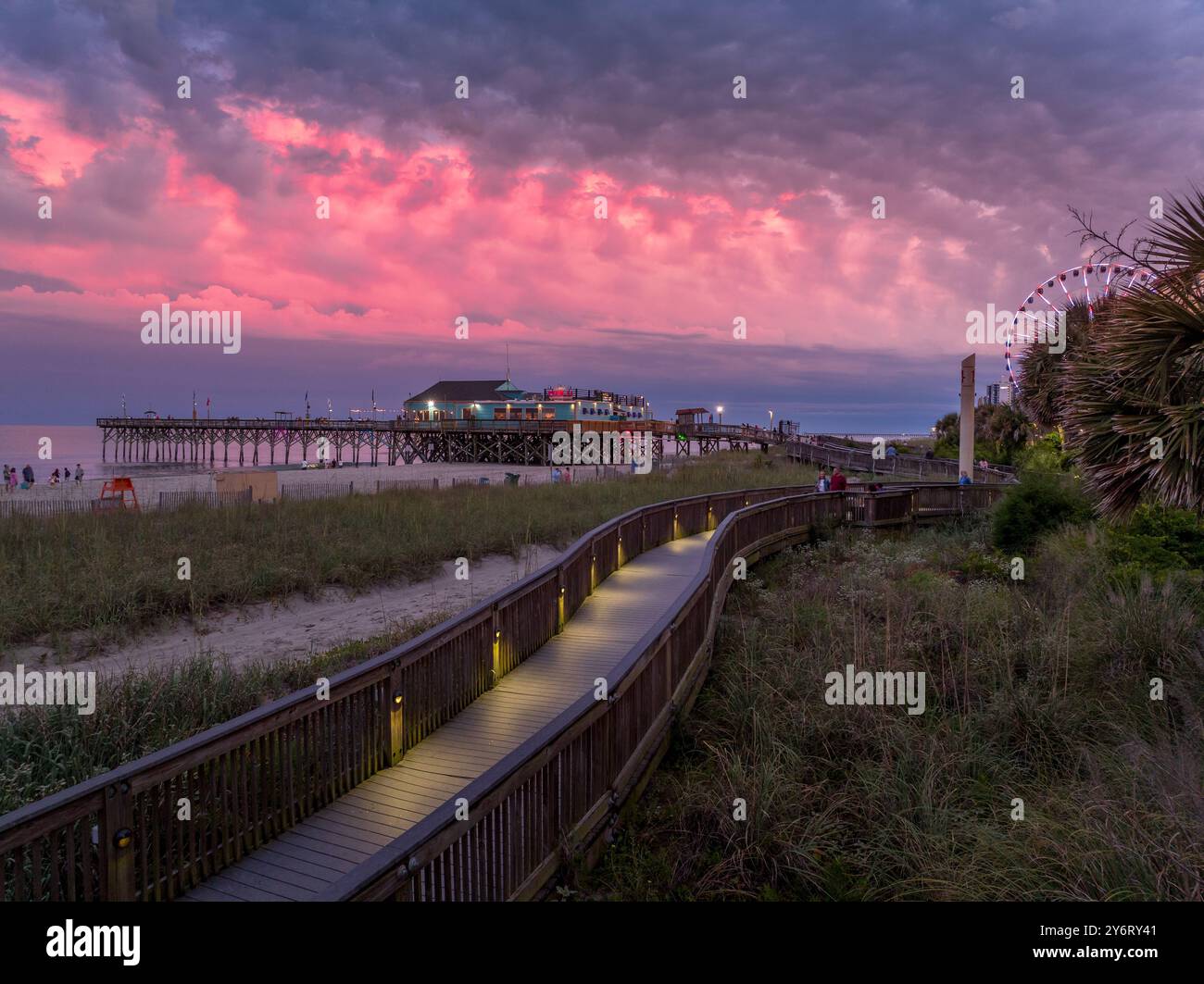 Myrtle Beach boardwalk with Pier 41 restaurant, sand dunes dreamy ...