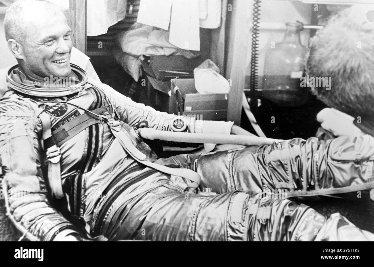 US ASTRONAUT JOHN GLENN INSIDE ROCKET SITE HANGAR / 27 JANUARY 1962 ...