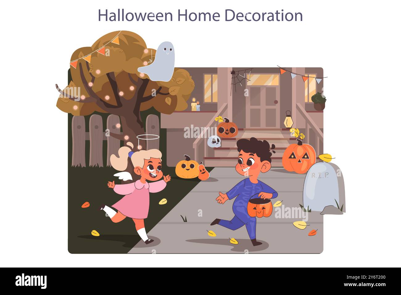 Halloween celebrating. Happy children wearing costumes. Friends on a ...