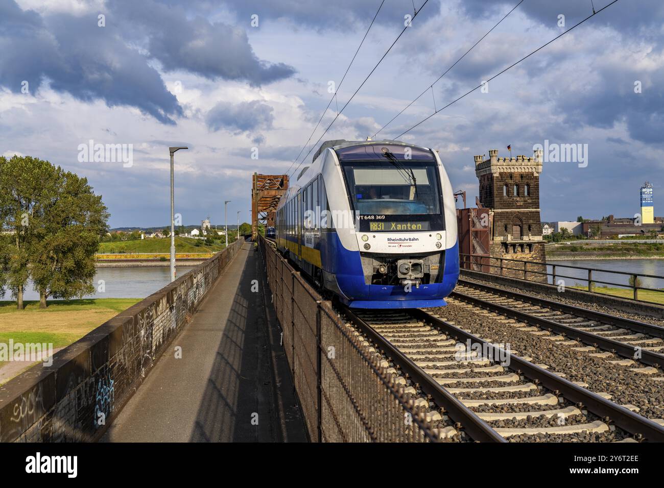 The railway bridge Duisburg-Hochfeld-Rheinhausen, over the Rhine ...