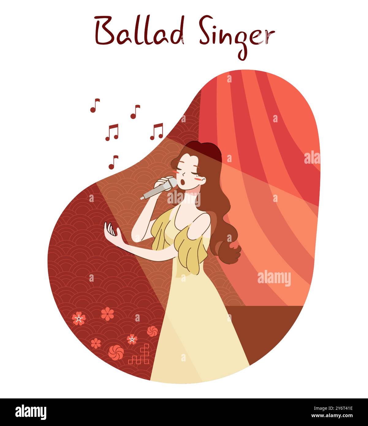 Chinese pop music. Ballad singer with a microphone. Young performer on ...