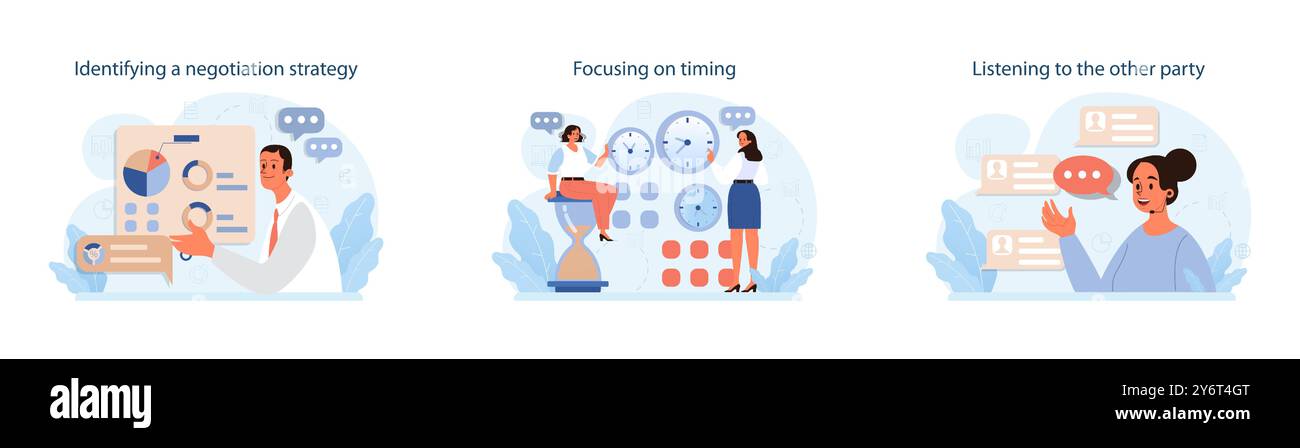 How to conduct difficult negotiation set. Business characters with ...