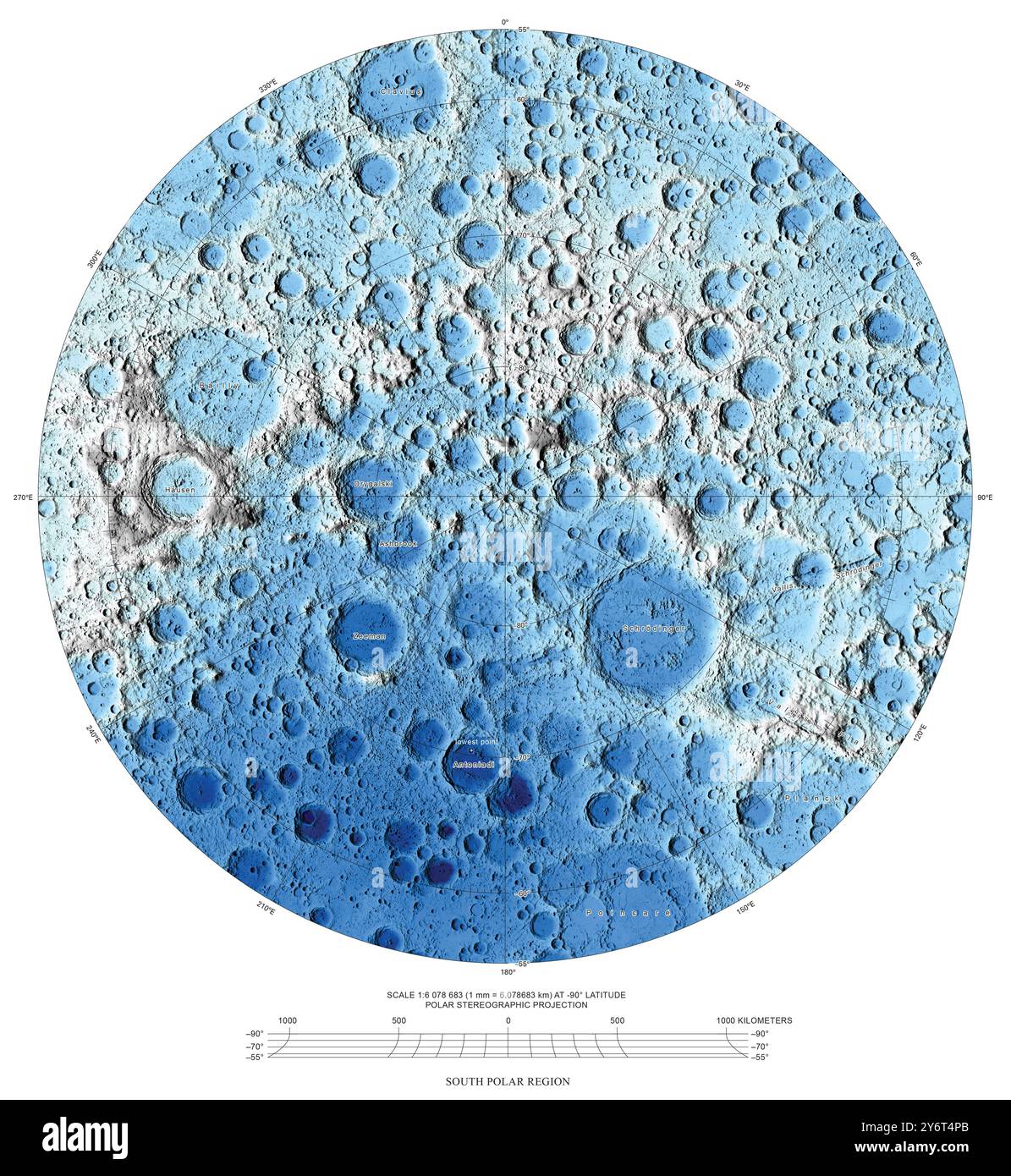 Moon, South Polar Region, Map Stock Photo - Alamy