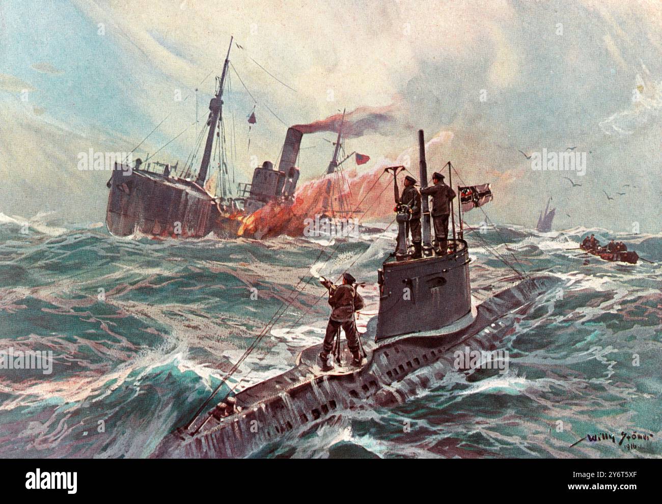 German Submarine Attacking English Merchant Ship, 1916 Stock Photo - Alamy