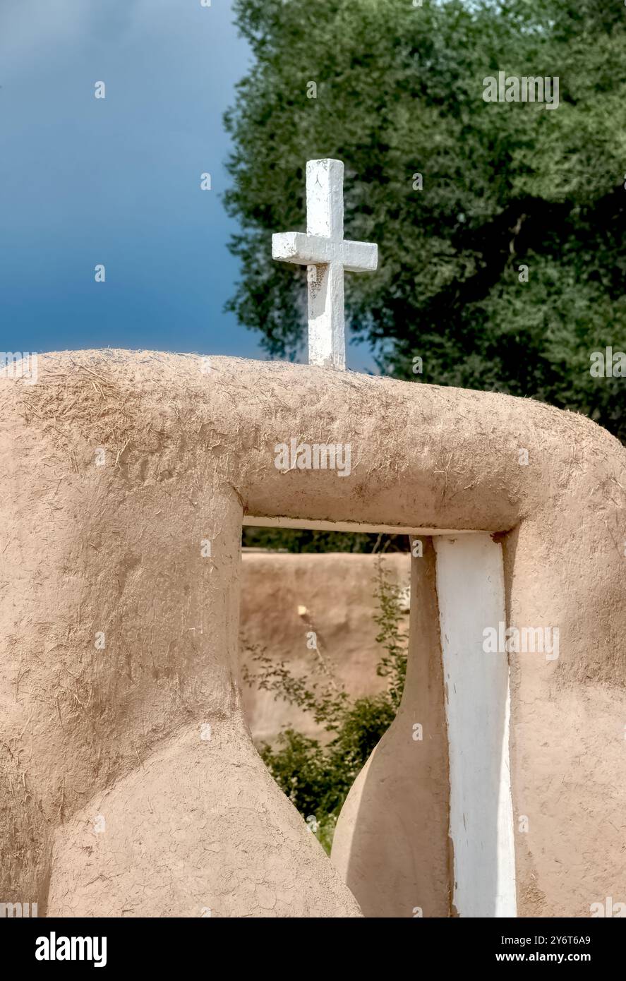 White Crosses Atop Historic Mission in Taos New Mexico Stock Photo - Alamy