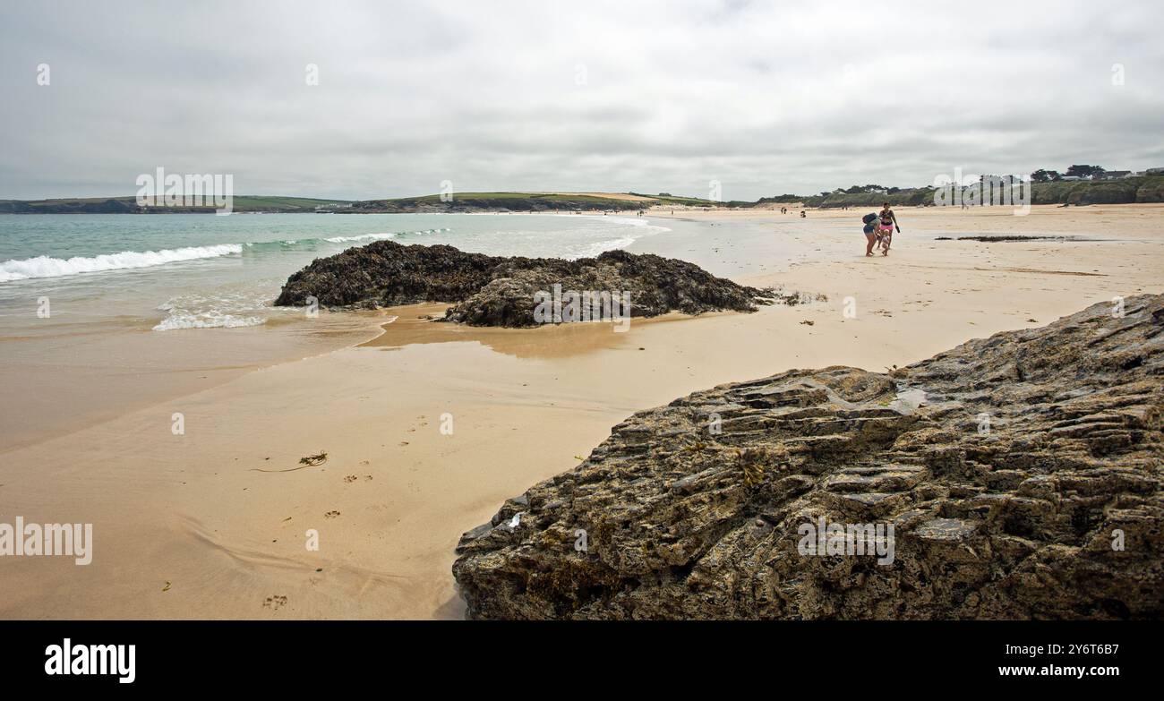 Harlyn Bay beach, Cornwall, England, June 2024, people and dogs ...