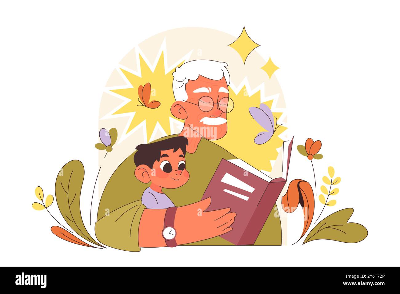 International grandparents day. Elderly man reading a book with a ...