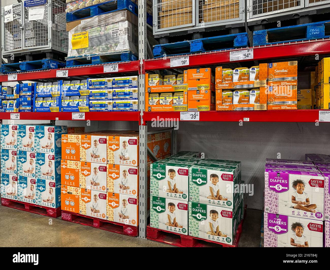 Diapers and baby formula in a Sam's Club Wholesale store Stock Photo ...
