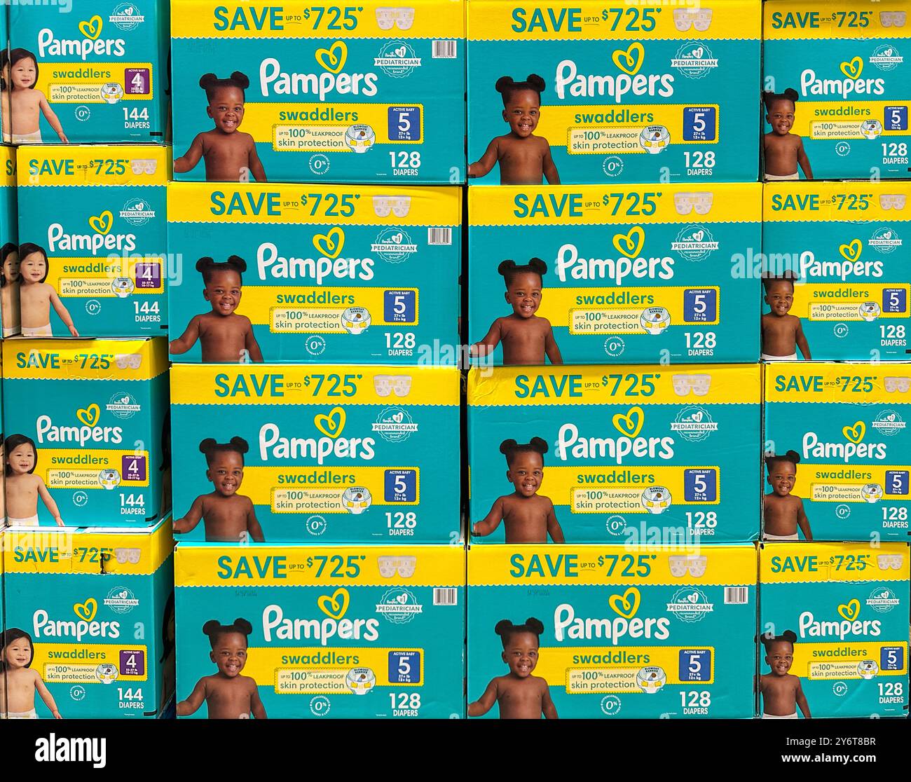 Boxes of Pampers brand diapers at a Sam's Club Wholesale store Stock ...