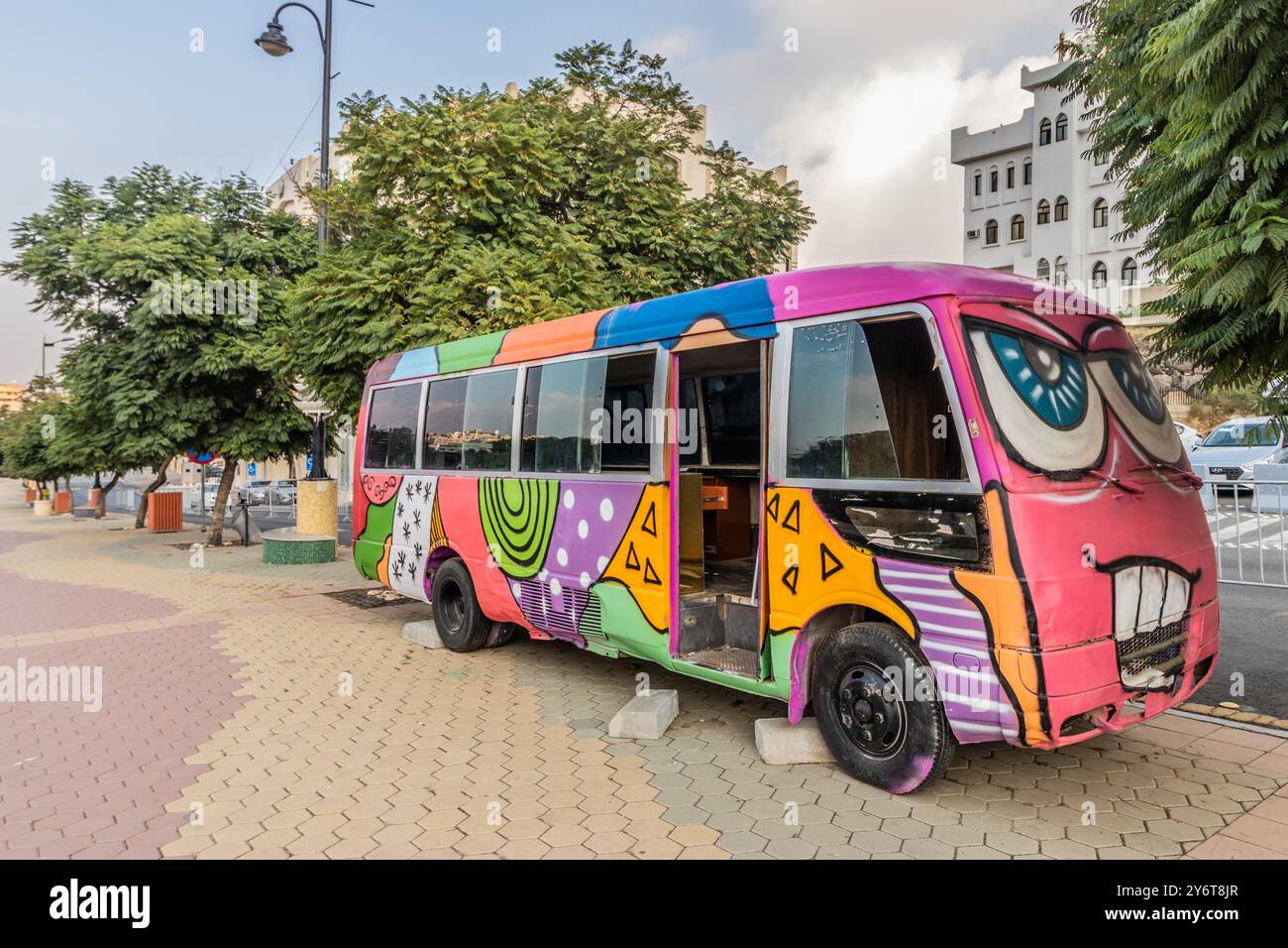 ABHA, SAUDI ARABIA - NOVEMBER 19, 2021: Colorful bus in the Art Street ...