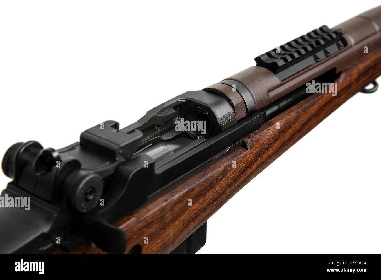 Classic semi-automatic rifle with a wooden stock and black metal parts ...
