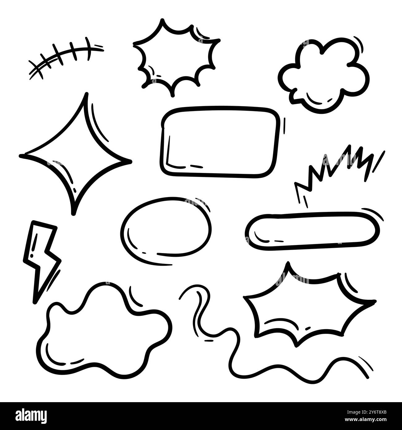 Simple vector hand drawn set of elements, windows, blocks for comics ...