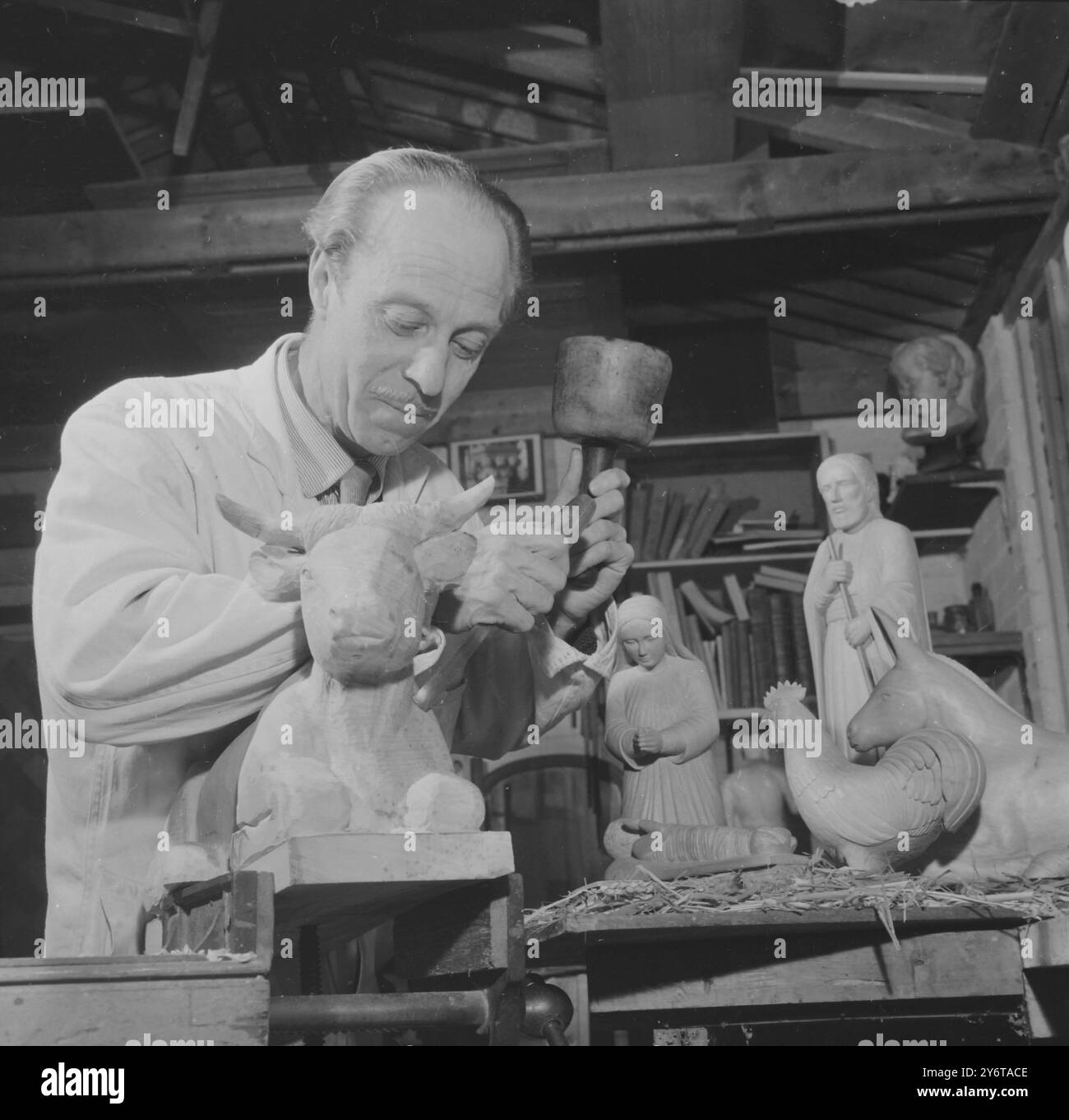 WOOD CARVING SWAYSLAND MR WORK ON BEAST CHRISTMAS PLAY 12 DECEMBER 1961 ...