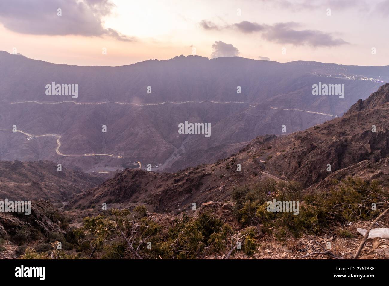 Evening view of a deep valley near Al Baha, Saudi Arabia Stock Photo ...