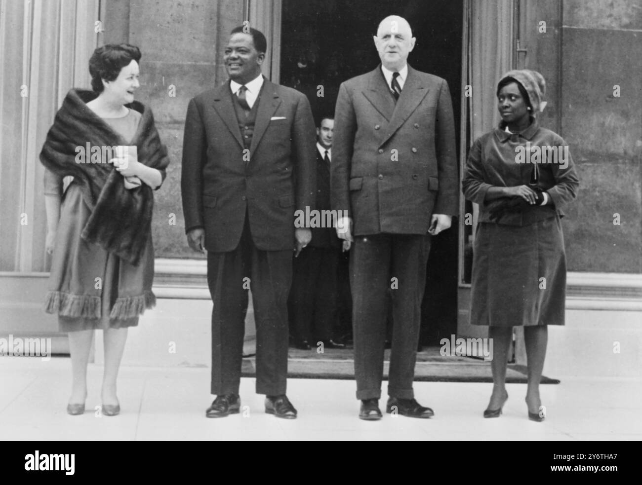 FRENCH PRESIDENT CHARLES DE GAULLE AND HUBERT MAGA WITH WIVES IN PARIS ...