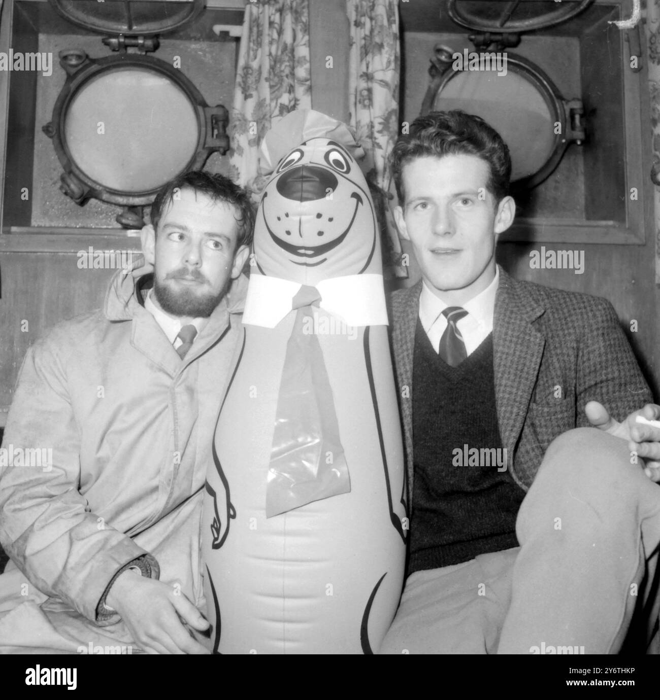 ANDREW MACK AND FREDERICK GIBBS WITH MASCOT BEFOR ANTARTIC EXPEDITION ...