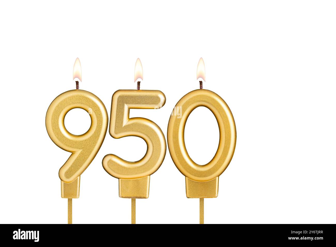 Golden number 950 birthday candle on white background Stock Photo - Alamy
