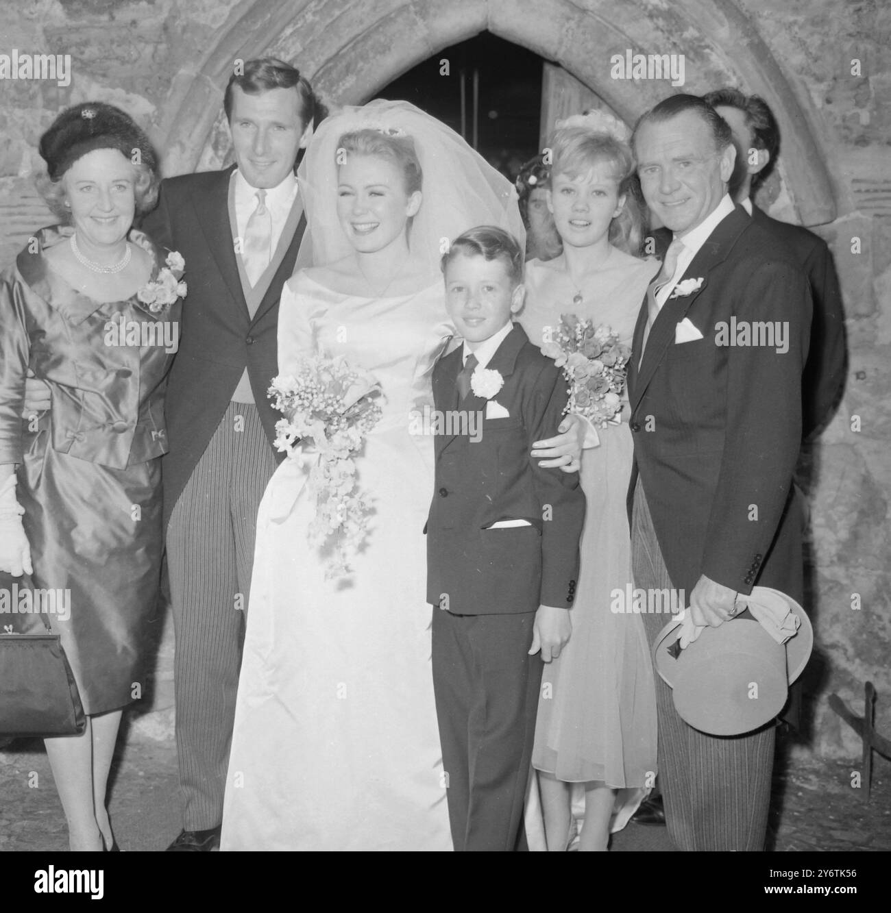 JOHN MILLS, RUSSELL ALQUIST, JULIET MILLS WITH FAMILY AFTER THE WEDDING ...