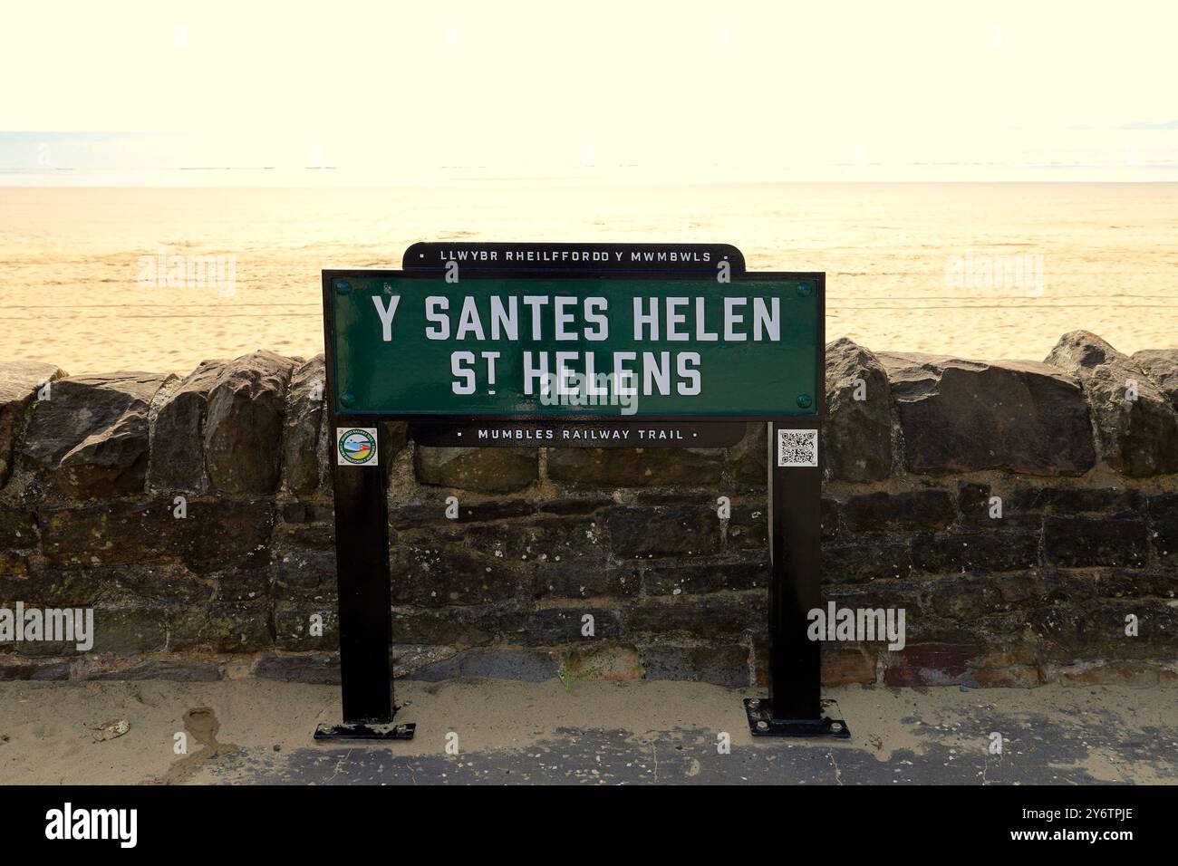 The historic Mumbles Railway Trail sign - Y Santes Helen / St Helens ...
