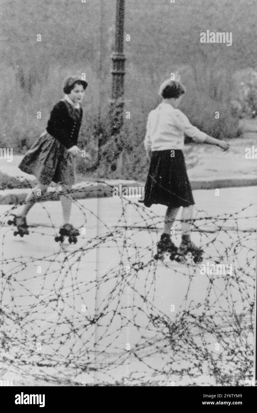 VIEW GIRLS AT US USSR SECTOR BORDER IN BERLIN ROLLERSKATING 15 AUGUST ...