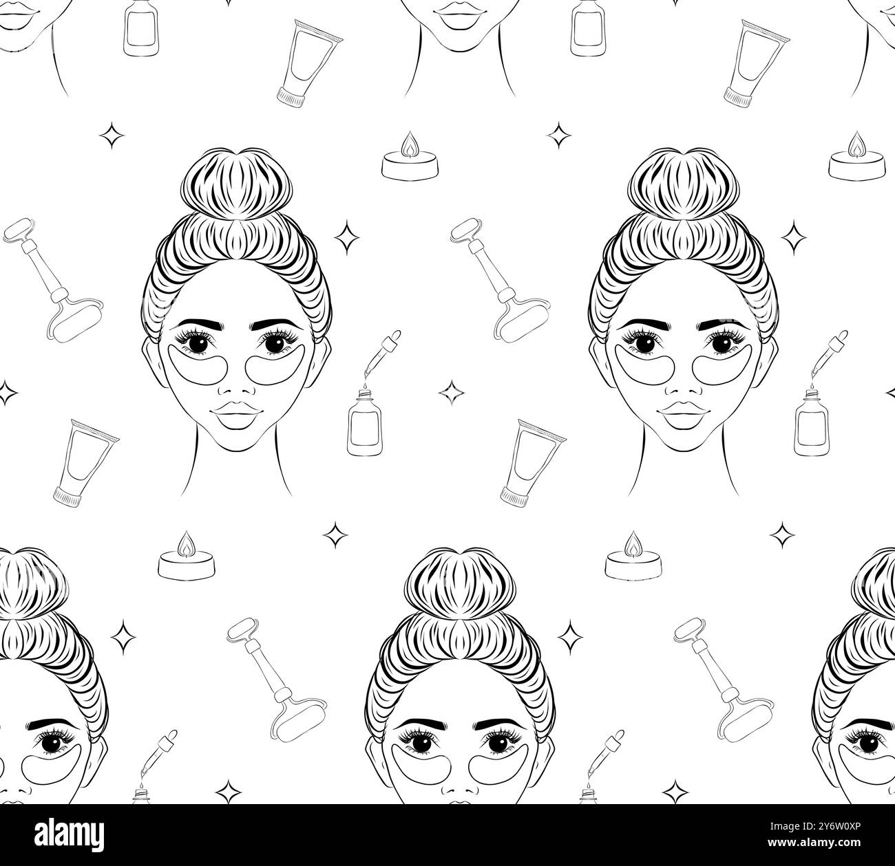 Skin care seamless vector pattern. Beauty products single line vector ...