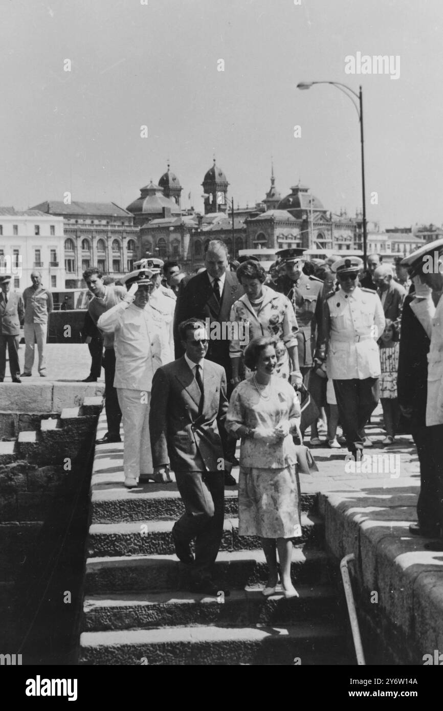 QUEEN FABIOLA WITH KING BAUDOUIN OF BELGIUM DESCEND STEPS OF QUAYSIDE ...