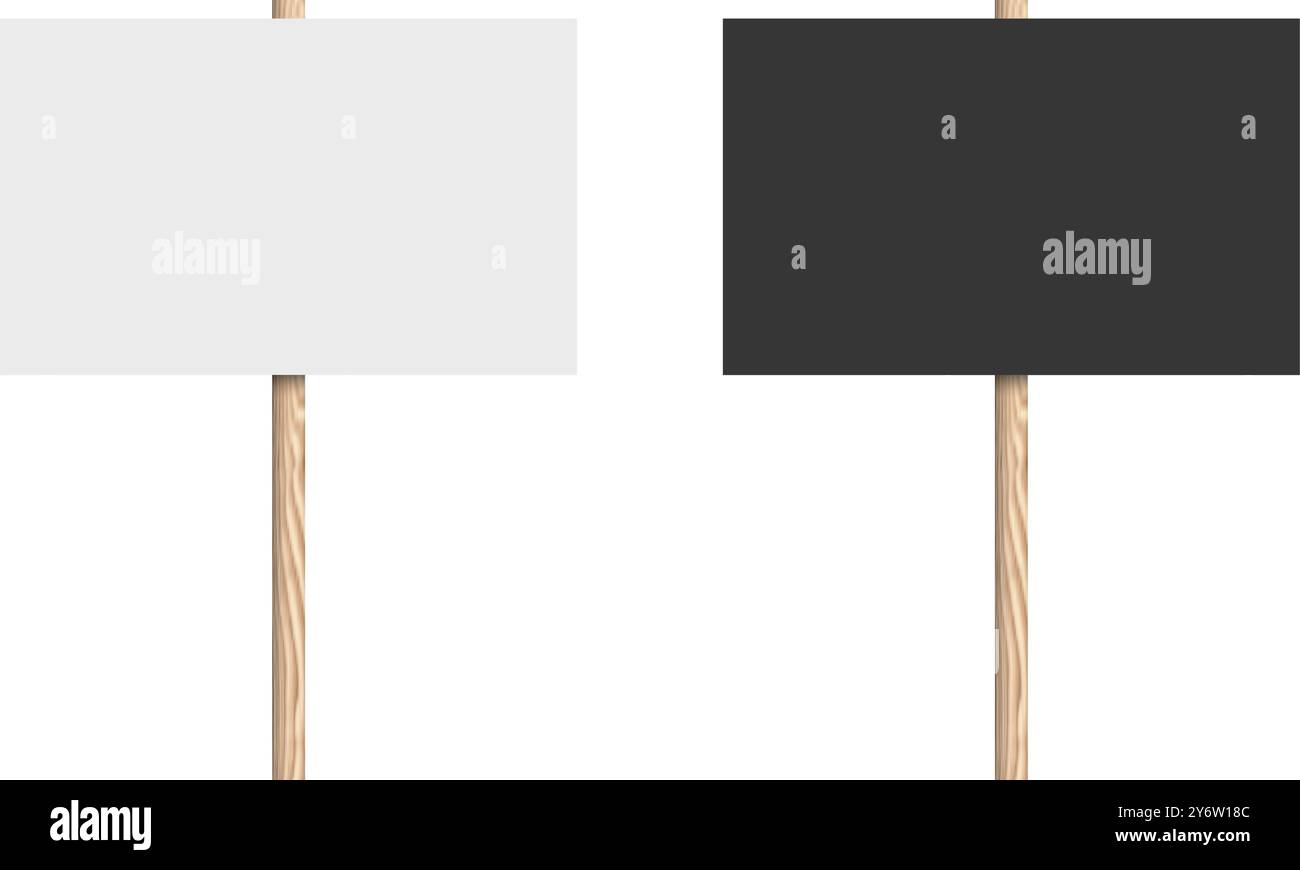 black and white protest sign boards with wooden post or handle. Vector ...