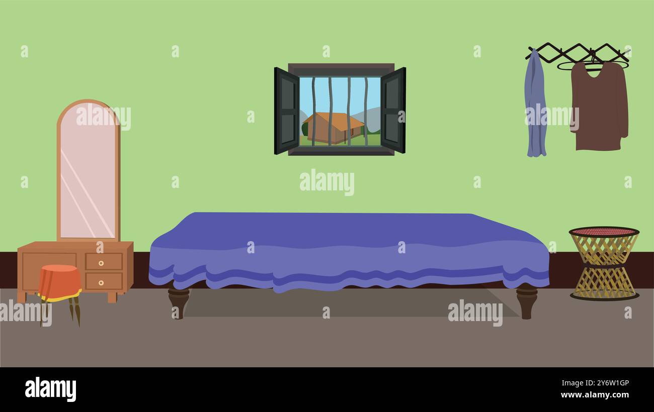 Illustration of village house interior vector art . village bedroom ...