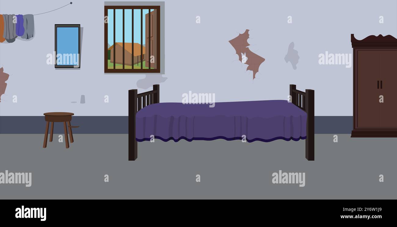 Illustration of Indian village house interior vector art, bedroom ...