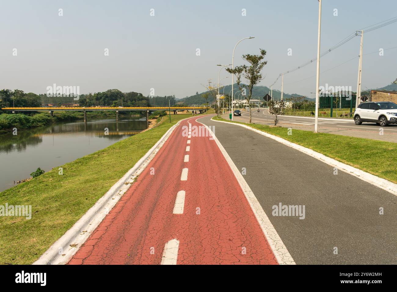 Bike path and walking path at Parque Linear Via Verde in Jaraguá do Sul ...