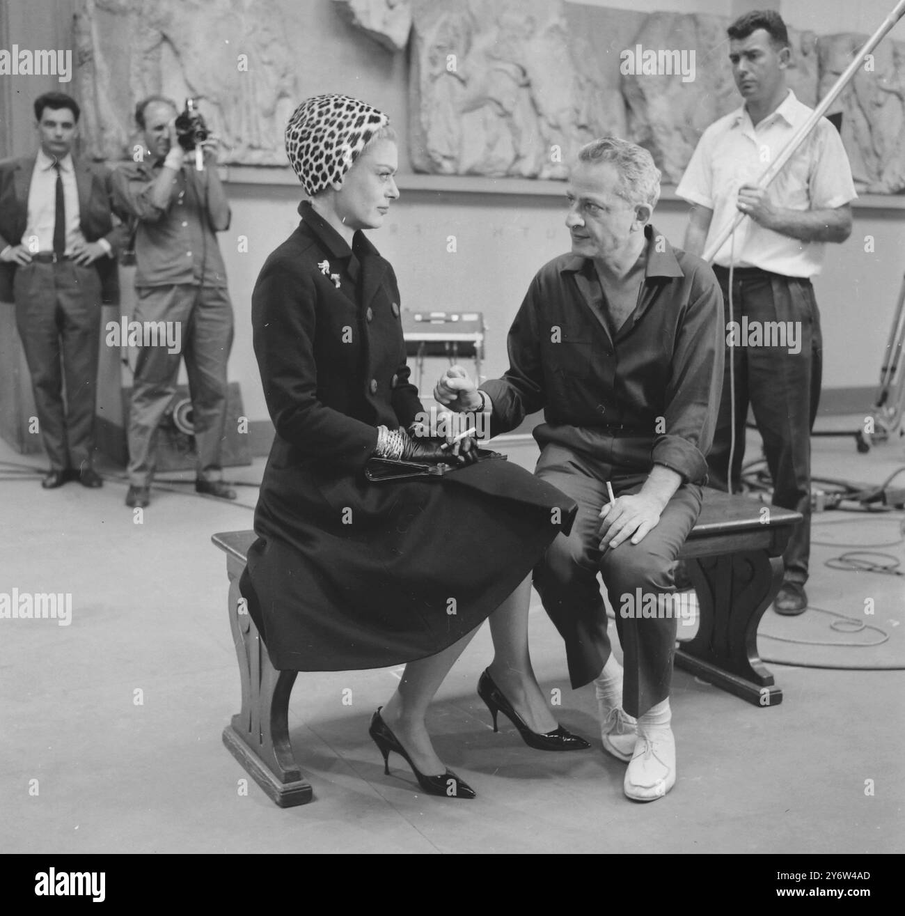 DIRECTOR JULES DASSIN WITH ACTRESS MELINA MERCOURI FILMING PHEDRE IN ...
