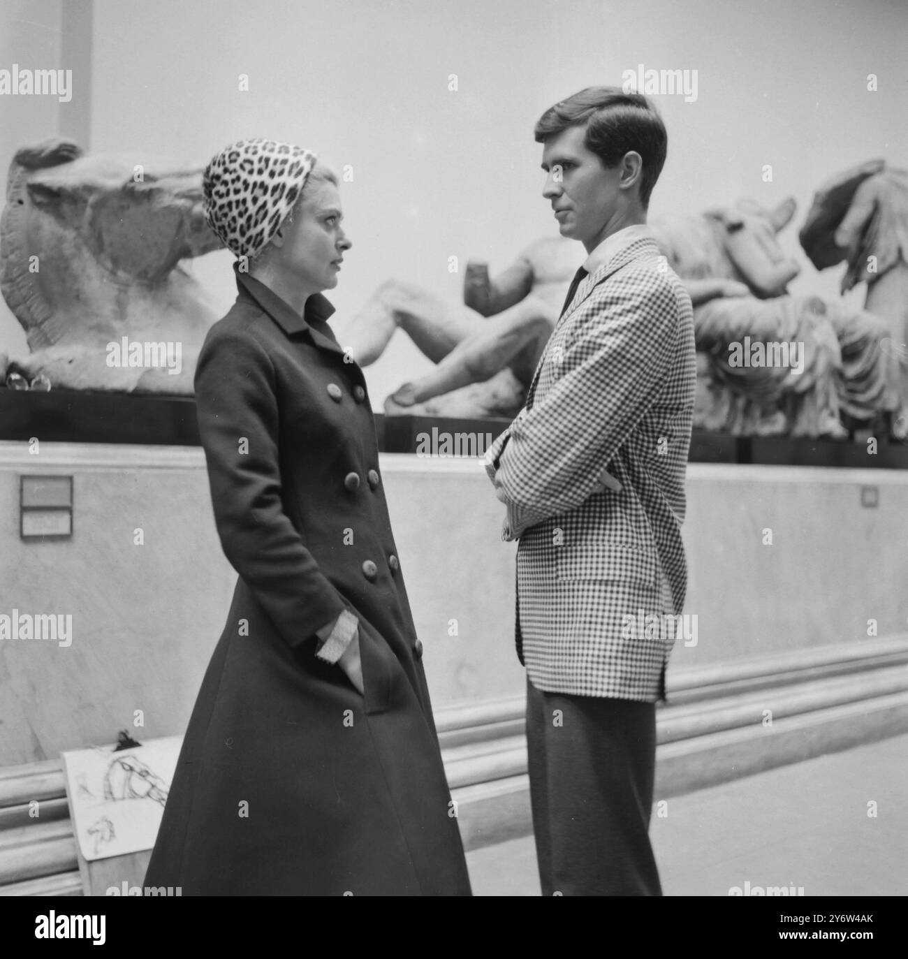 ACTOR ANTHONY PERKINS WITH ACTRESS MELINA MERCOURI FILMING PHEDRE AT ...