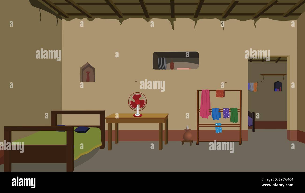 Indian poor farmers house interior for cartoon animation background ...