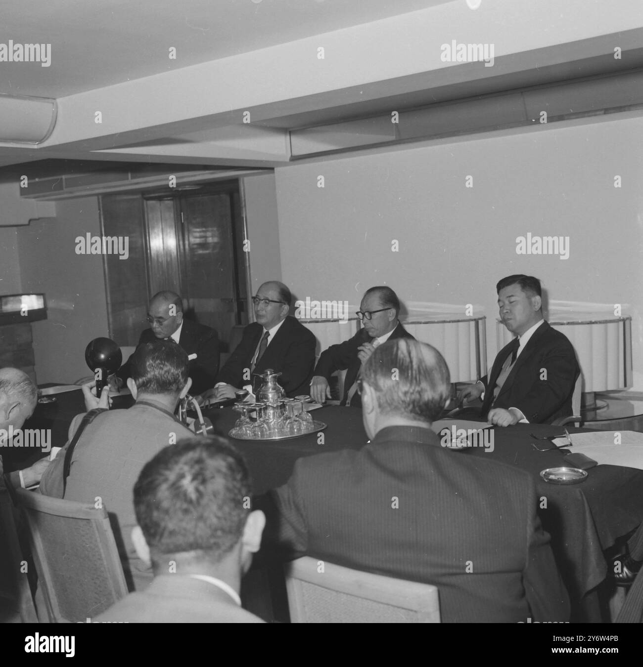 JAPANESE POLITICIANS ZENTARO KOSAKA AND KATSUMI OHNO AND INTERPETER ...