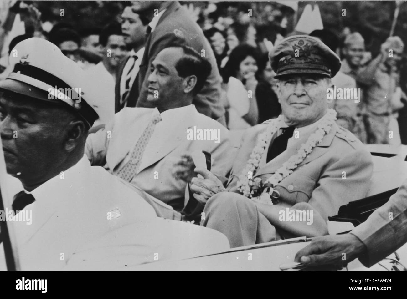 GENERAL DOUGLAS MACARTHUR WITH PRESIDENT CARLOS GARCIA IN MANILA ...