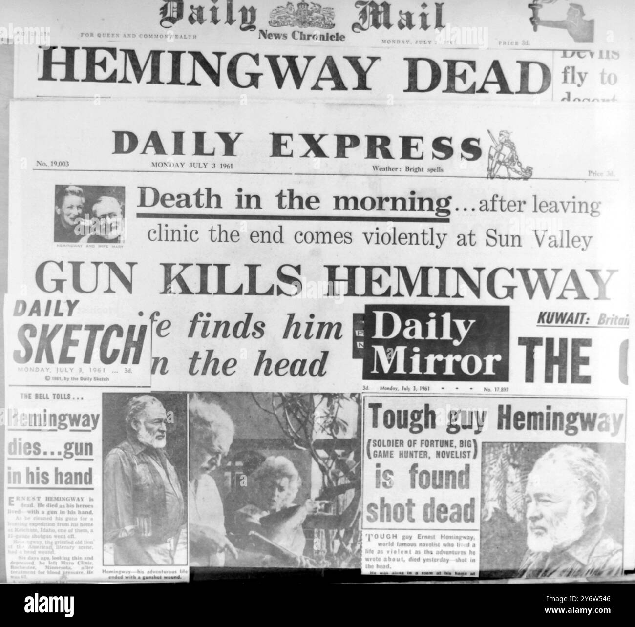 ERNEST HEMINGWAY - NEWSPAPERS ABOUT AUTHOT BEING SHOT DEAD / 3 JULY ...