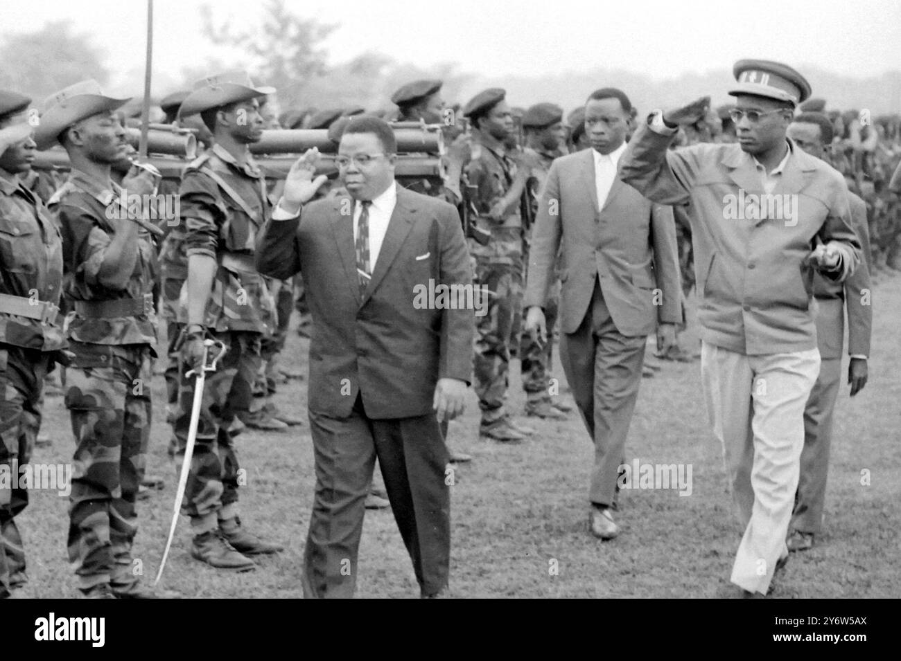 PRESIDENT JOSEPH KASAVUBU WITH GENERAL MOBUTU INSPECTS TROOPS IN CONGO ...