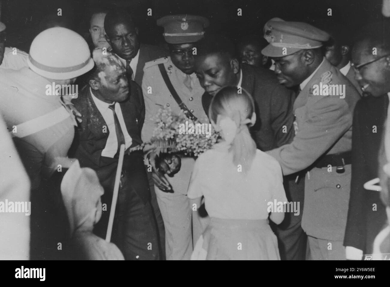 PRESIDENT MOISE TSHOMBE OF KATANGA RECEIVES FLOWERS / 27 JUNE 1961 ...