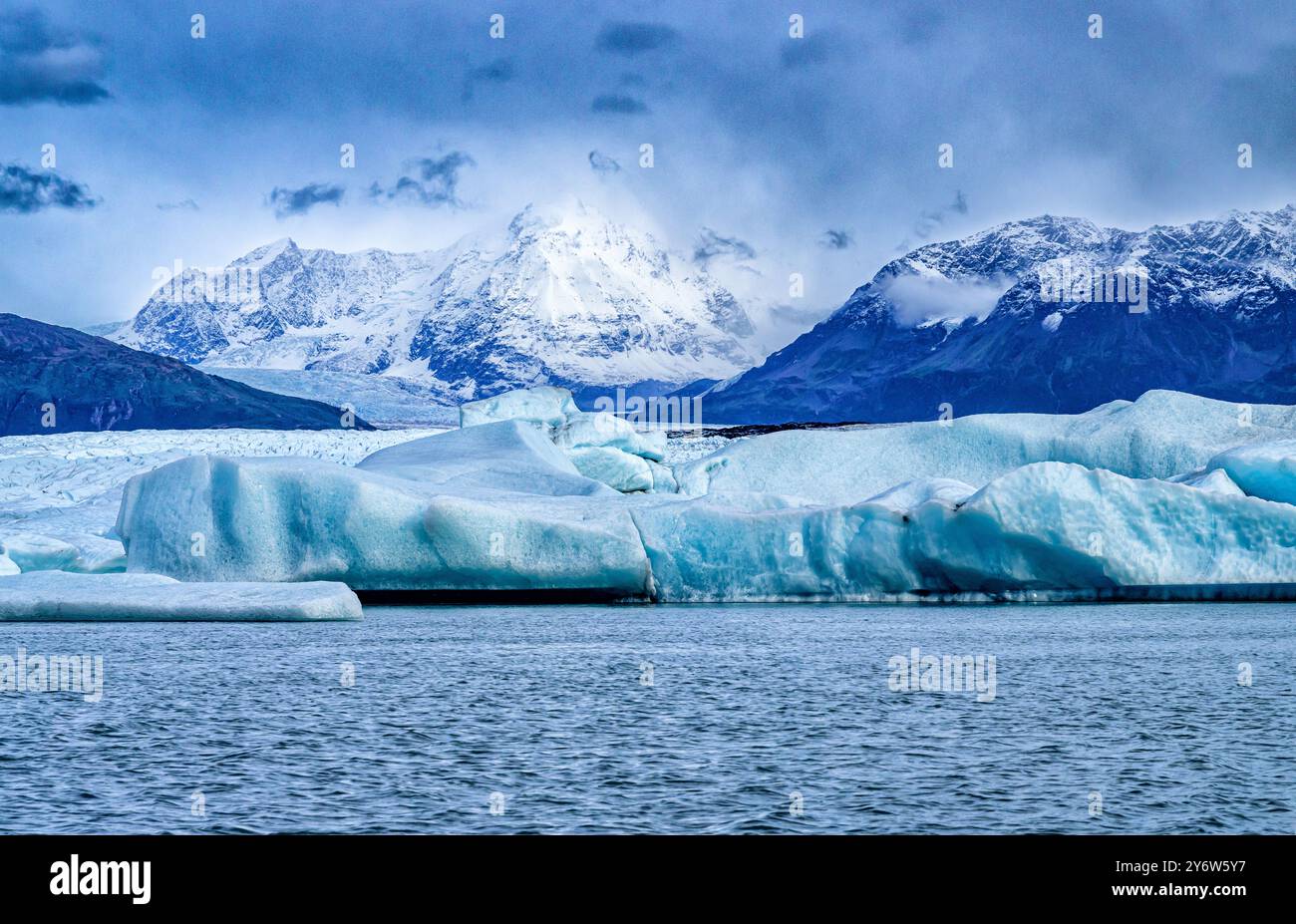 Terminus of the Knik Glacier and floating icebergs in the Knik river ...