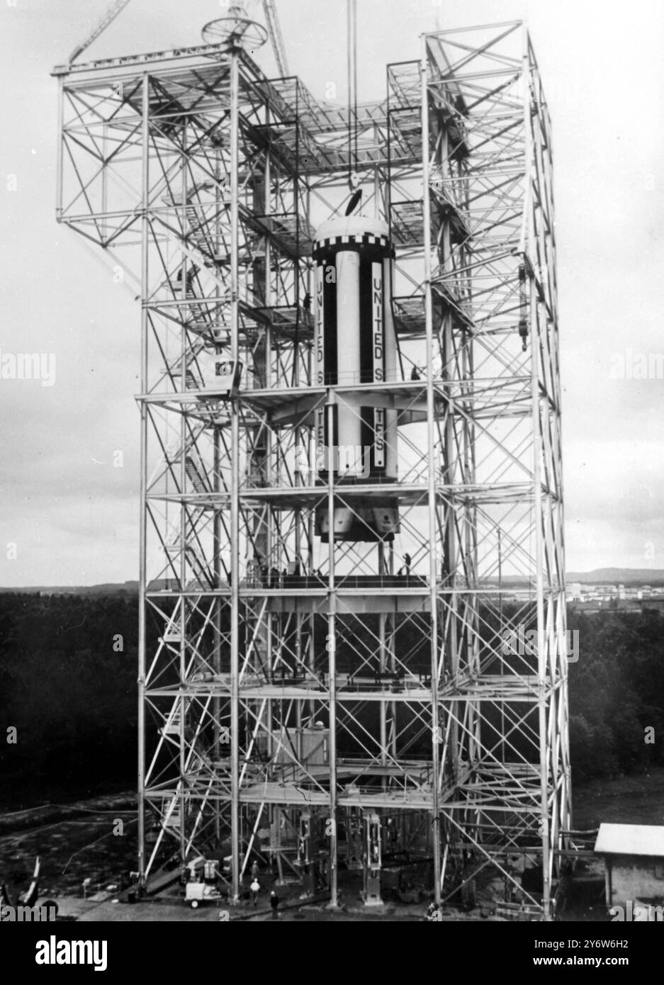 GUIDED MISSILE AND ROCKETS SATURN BOOSTER ROCKET LOWERED 15 JUNE 1961 ...