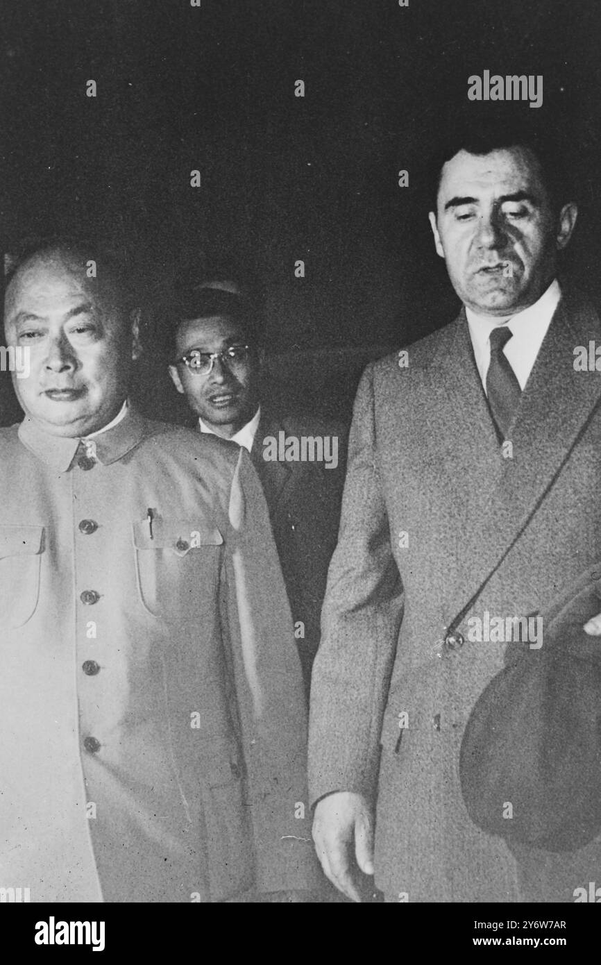 CHINESE MARSHAL CHEN YI WITH RUSSIAN ANDREI GROMYKO AT GENEVA AIRPORT ...