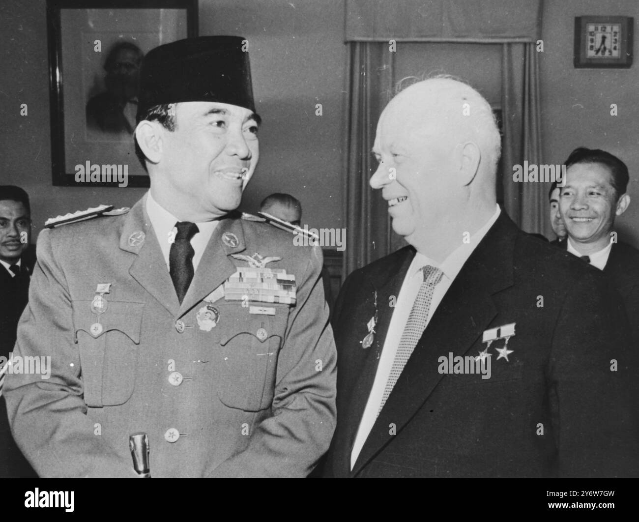 SOVIET PREMIER NIKITA KHRUSCHEV WITH PRESIDENT SUKARNO OF INDONESIA IN ...