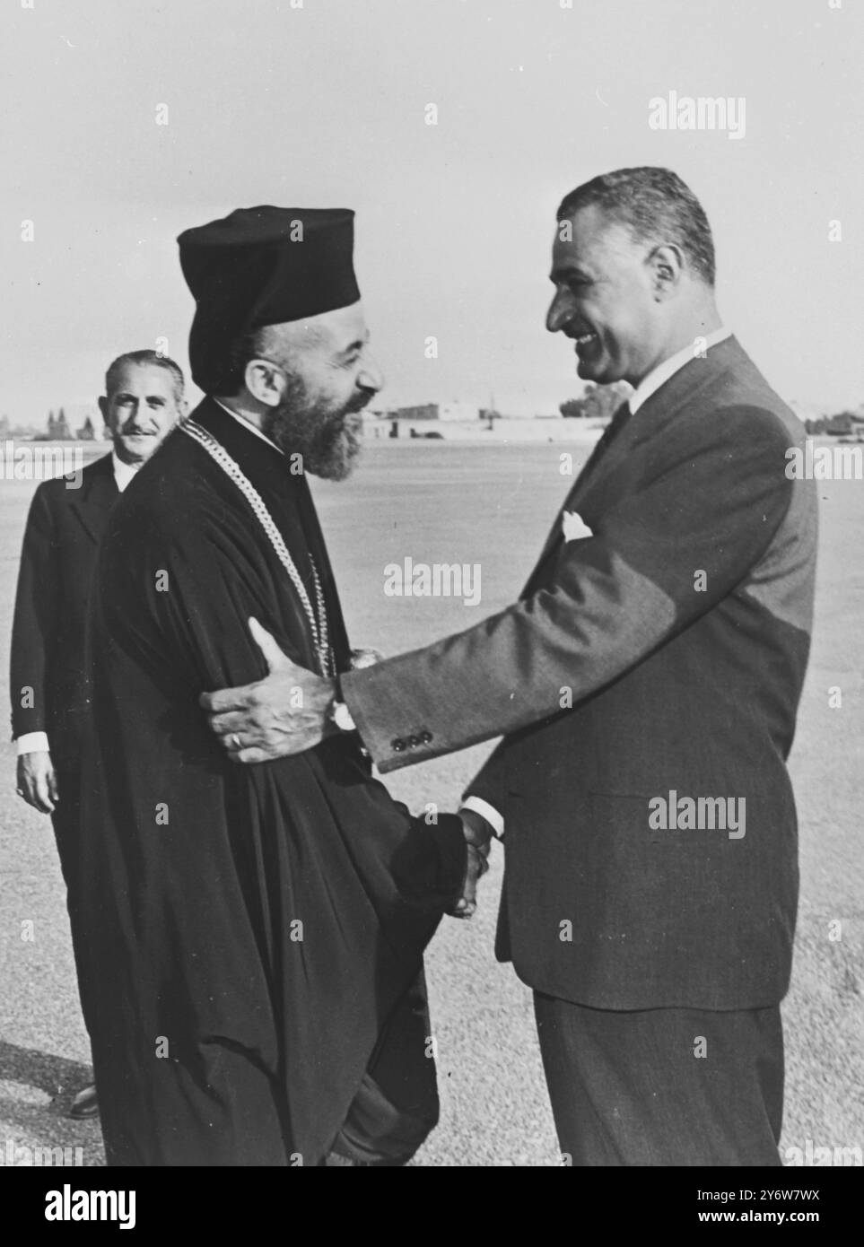 PRESIDENT NASSER WITH ARCHBISHOP MAKARIOS OF CYPRUS IN CAIRO / 5 JUNE ...
