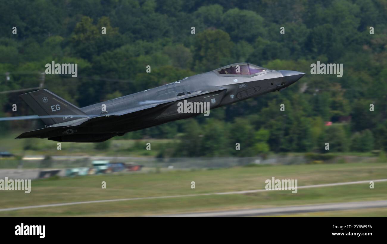 An F-35A Lightning II soars over Ebbing Air National Guard Base ...