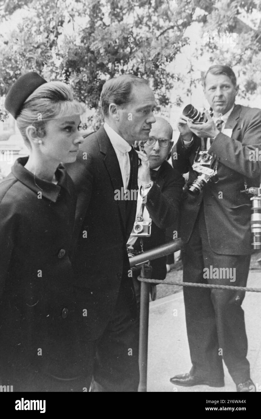 AUDREY HEPBURN WITH MEL FERRER AT GARY COOPER 'S FUNERAL IN HOLLYWOOD ...