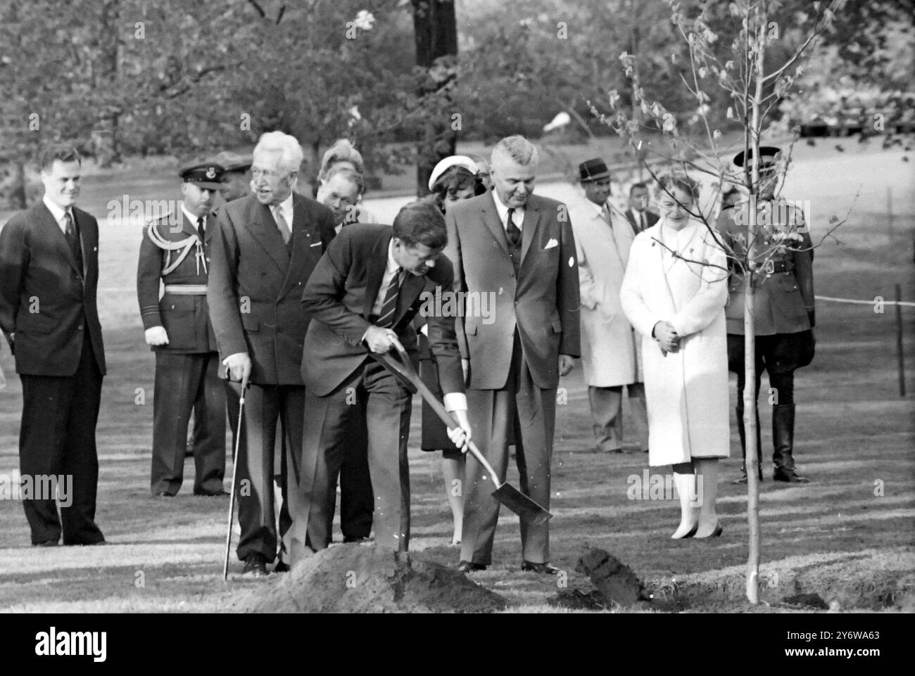 US PRESIDENT JOHN F KENNEDY PLANTS TREE IN OTTAWA / 18 MAY 1961 Stock ...