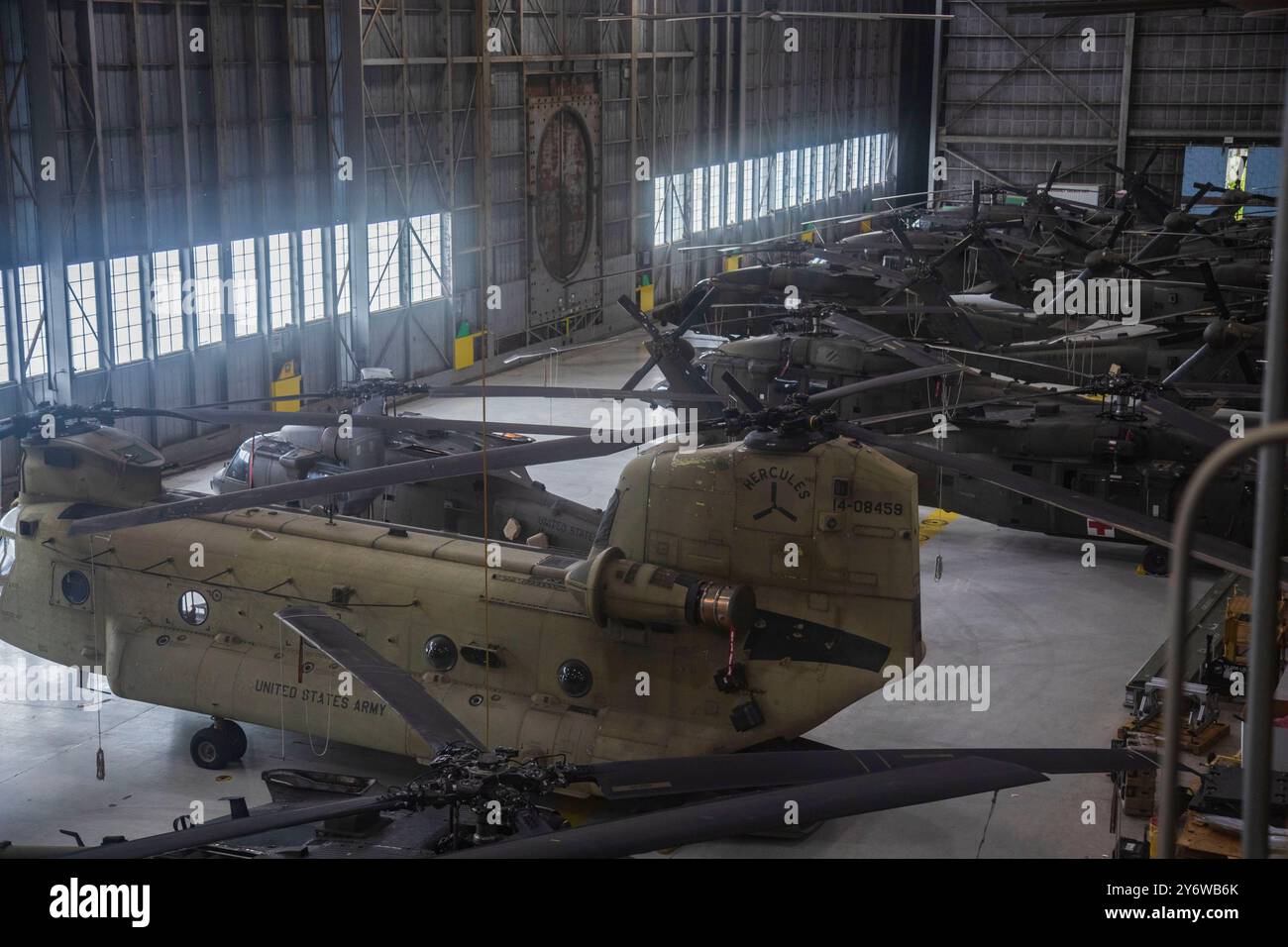 A U.S. Army CH-47 Chinook and UH-60 Black Hawk helicopters assigned to ...